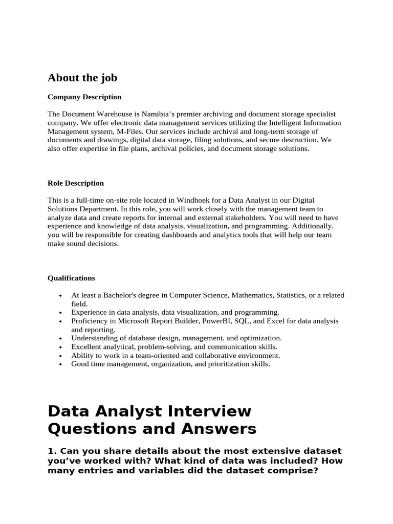 Data Analyst Interview Questions and Answers | PDF | Data Analysis | Intelligence Analysis