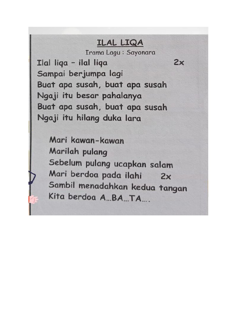 Lagu Tpa Ila Liqa 2025 | PDF