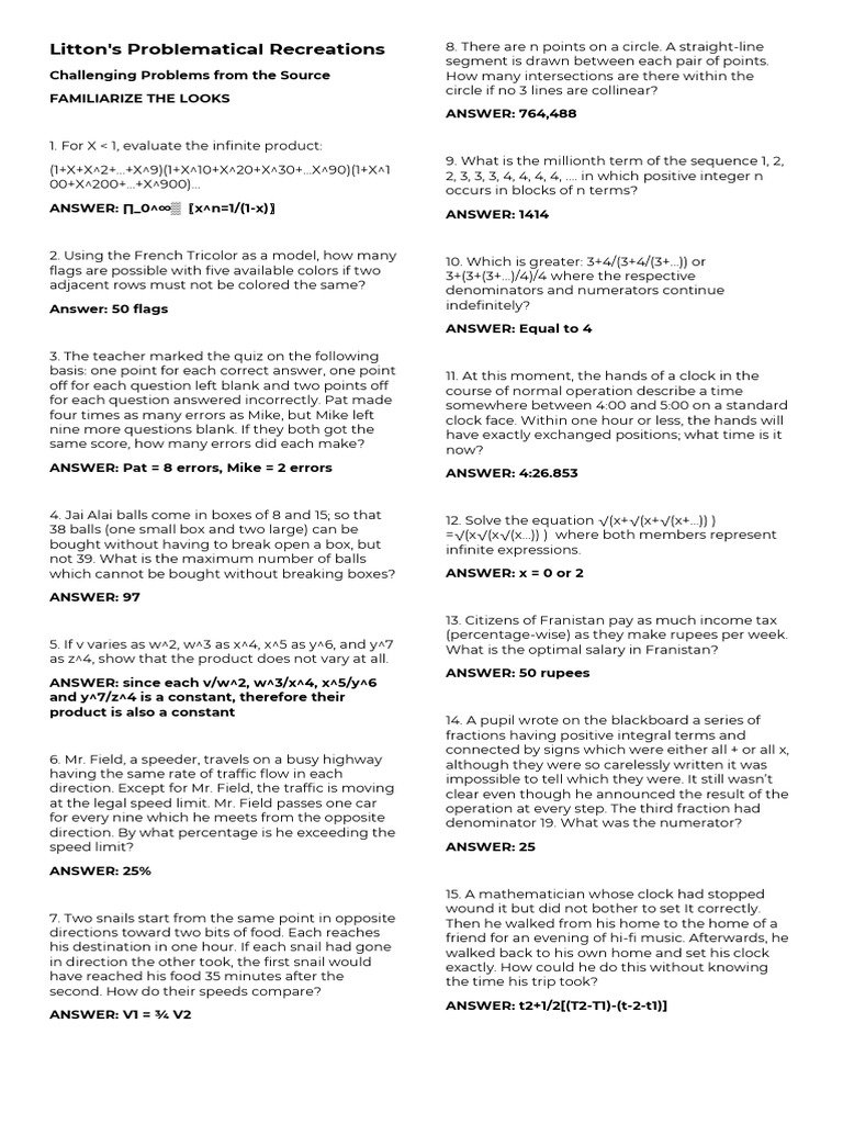 Littons Problematical Recreations | PDF | Mathematics | Mathematical ...
