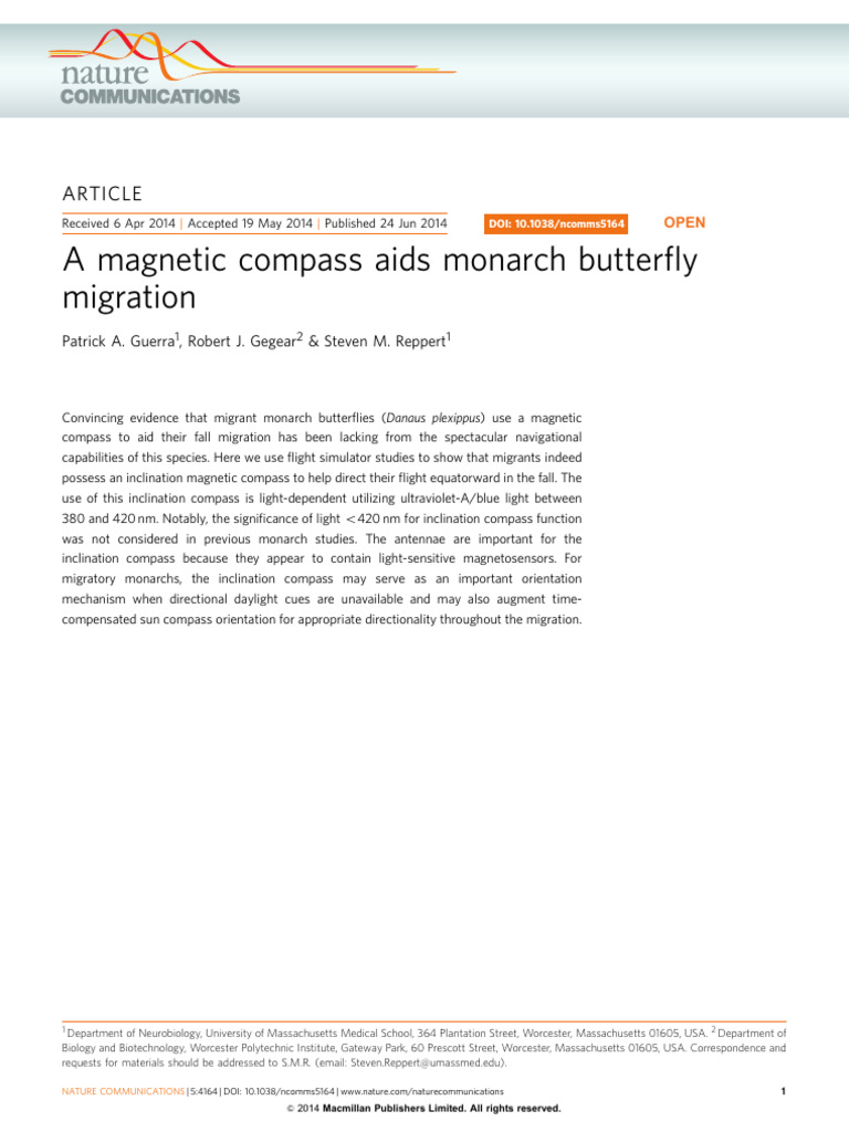 A Magnetic Compass Aids Monarch Butterfly | PDF | Bird Migration | Compass