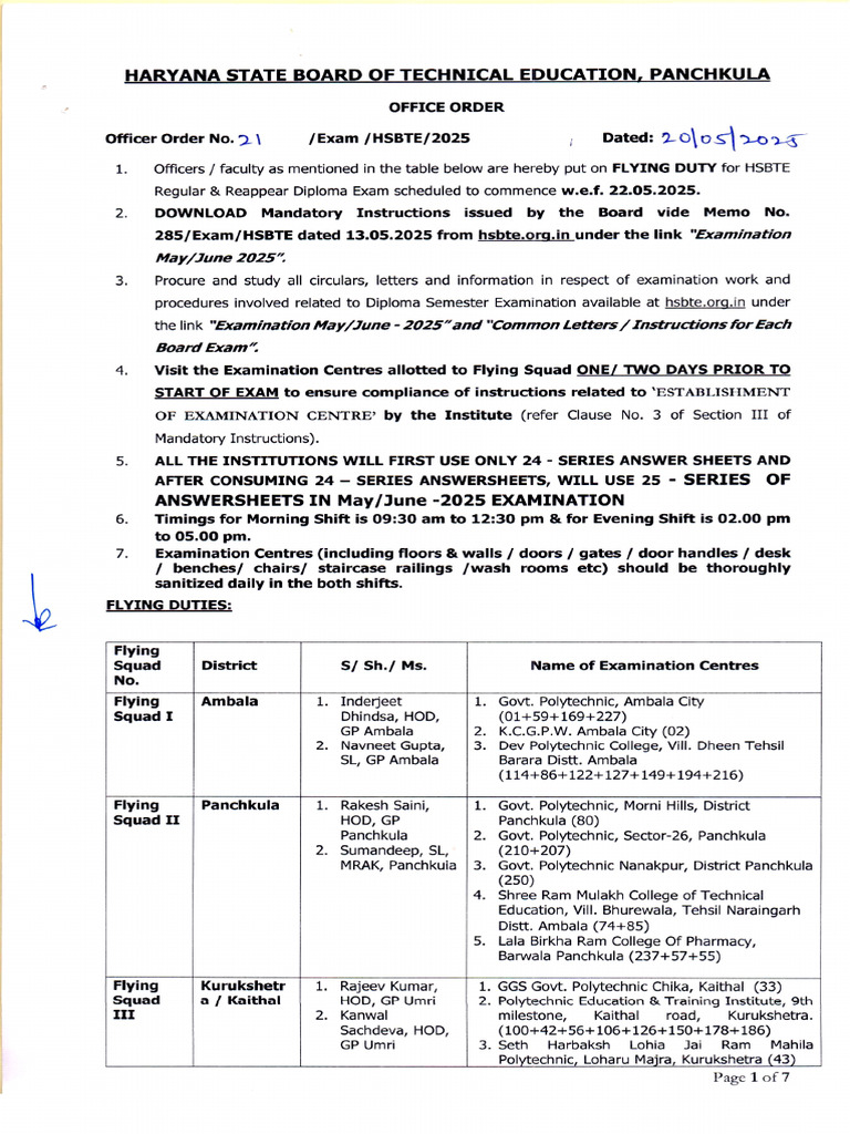 Flying Squad Duties For May - June 2025 Exam | PDF