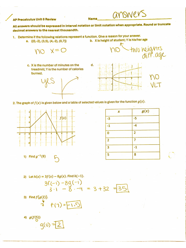 Unit 0 Review Answers | PDF