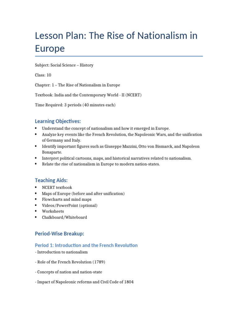 Lesson Plan The Rise of Nationalism in Europe | PDF