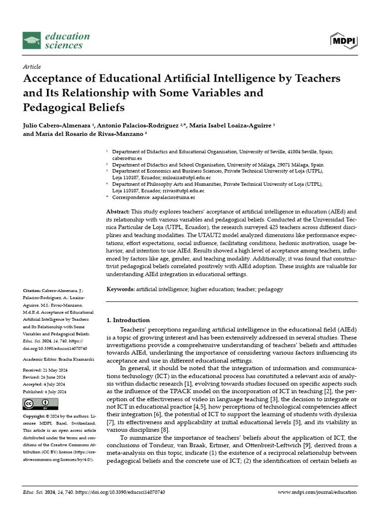IA TEACHER Acceptance of Educational | PDF | Mann–Whitney U Test ...