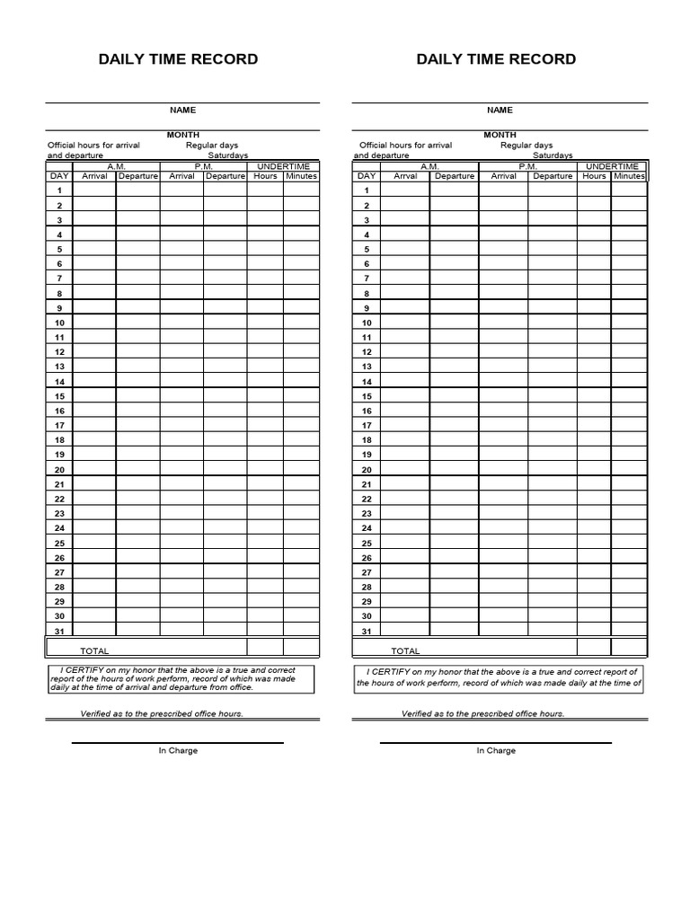Daily Time Record Template | PDF