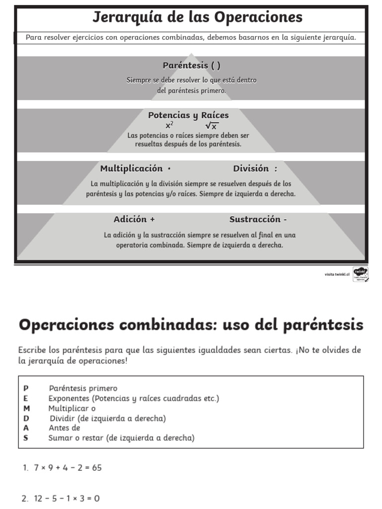 Operaciones Combinadas | PDF | Sustracción | Exponenciación