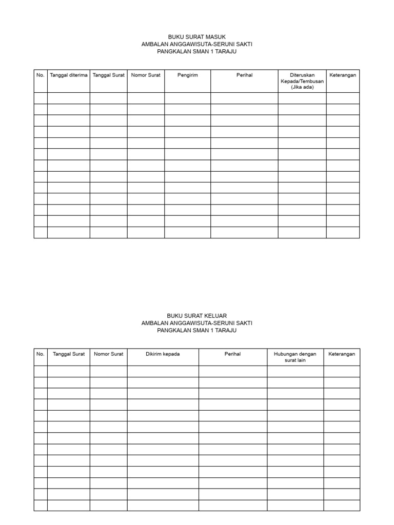 Format Buku Surat Masuk - Keluar | PDF