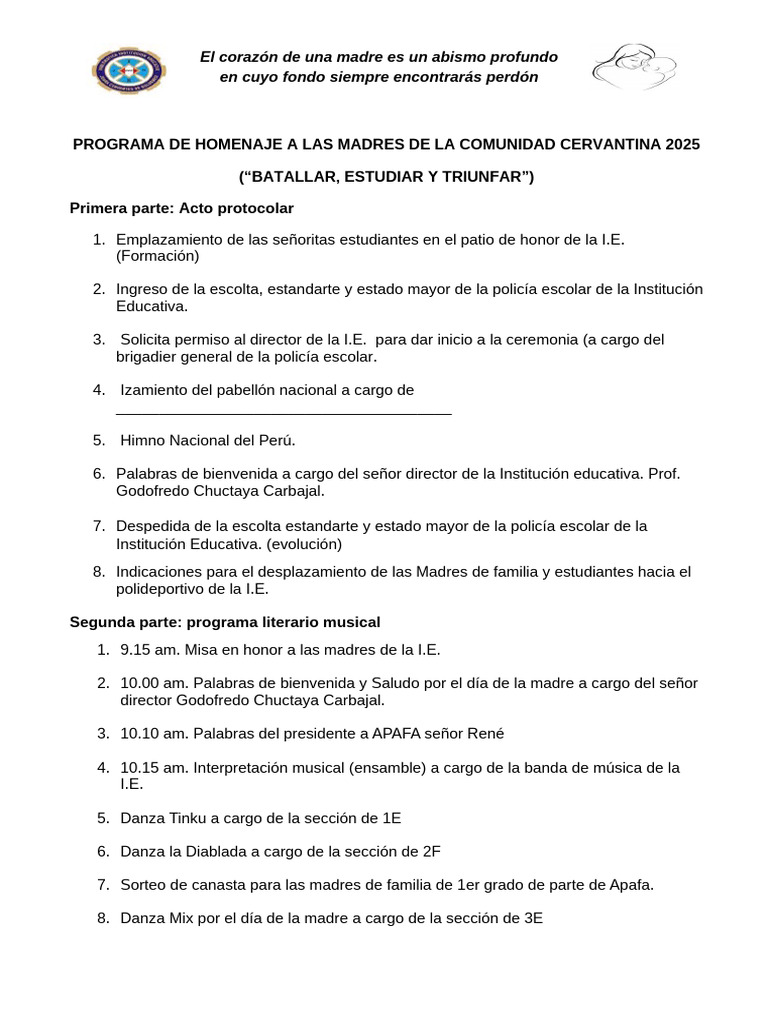 Programa Dia De La Madre 2025 Pdf Las Artes Escénicas