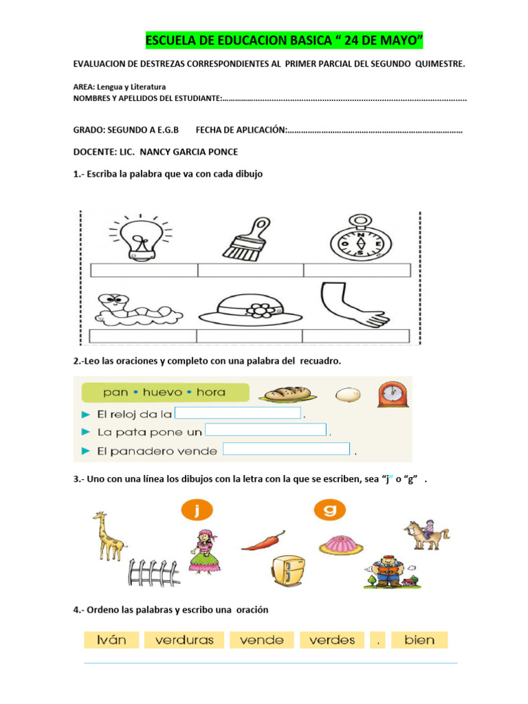 EVALUACION PRIMER PARCIAL DEL SEGUNDO QUIMESTRE | PDF