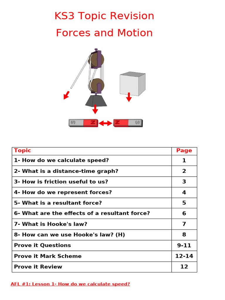 KS3 Topic Revision Forces and Motion | PDF | Force | Friction