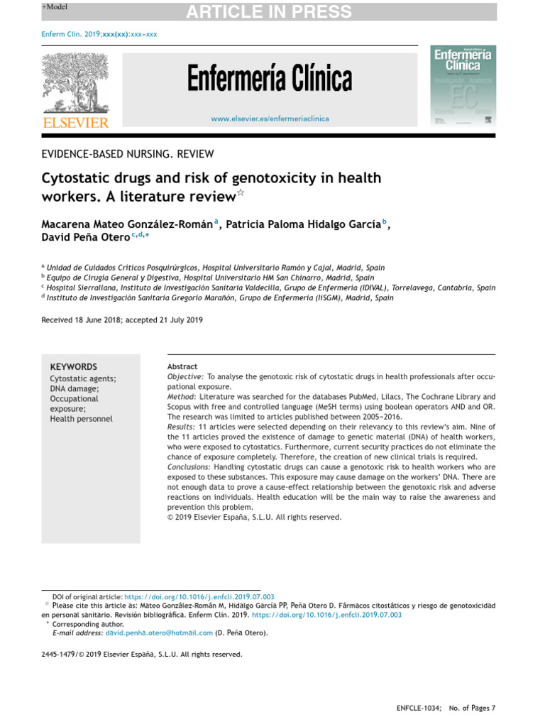 ARTICULO - Cytostatic Drugs and Risk of Genotoxicity in Health | PDF ...