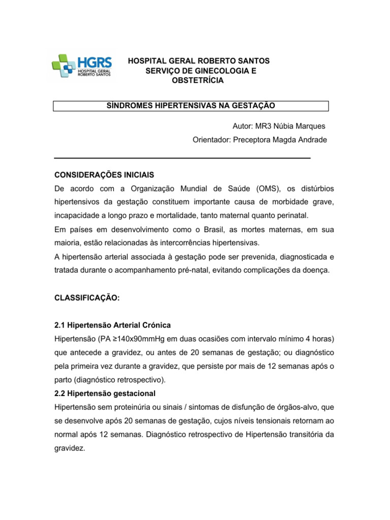 Protocolo Sind. Hipertensivas Na Gestac A o - HGRS 2021 PDF | PDF | Hipertensão | Gravidez