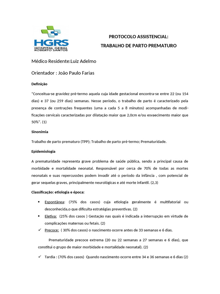 Protocolo TPP HGRS Junho | PDF | Gravidez | Parto