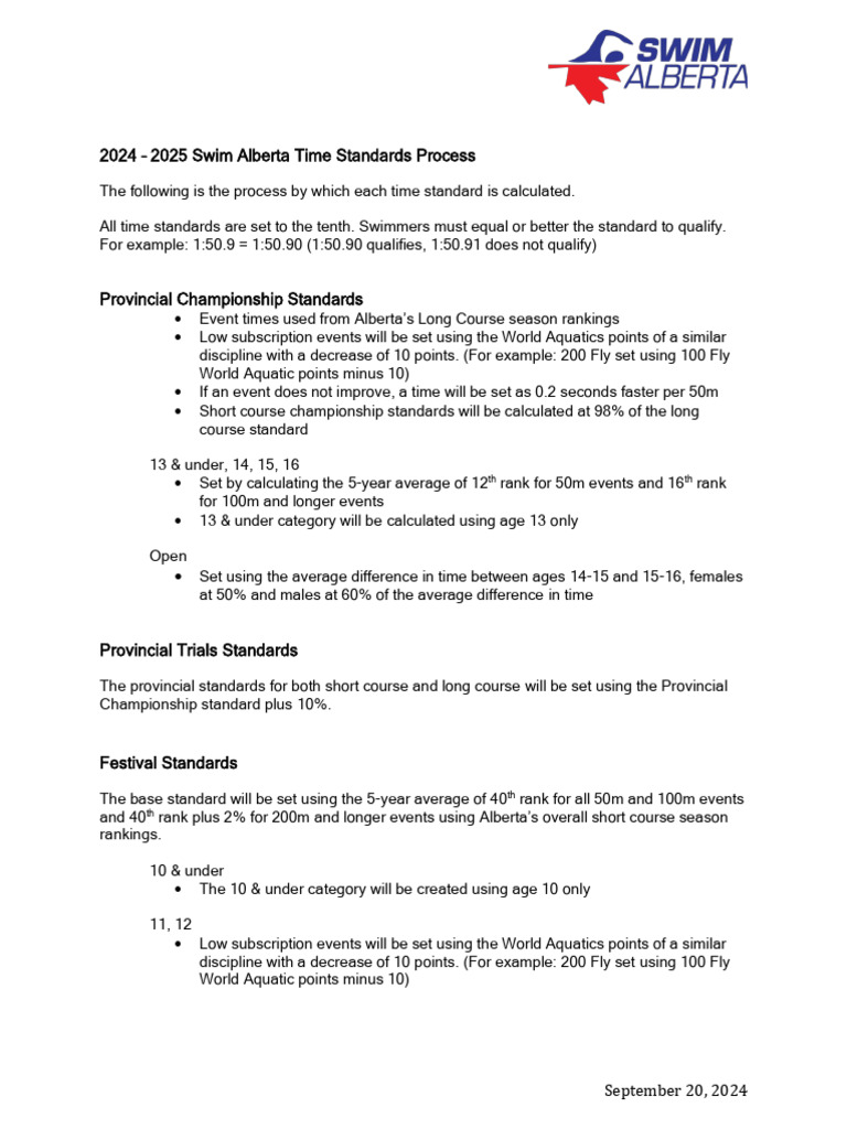 Time Standards Process 2024 2025 Sept 20 2024 | PDF | Swimming (Sport ...