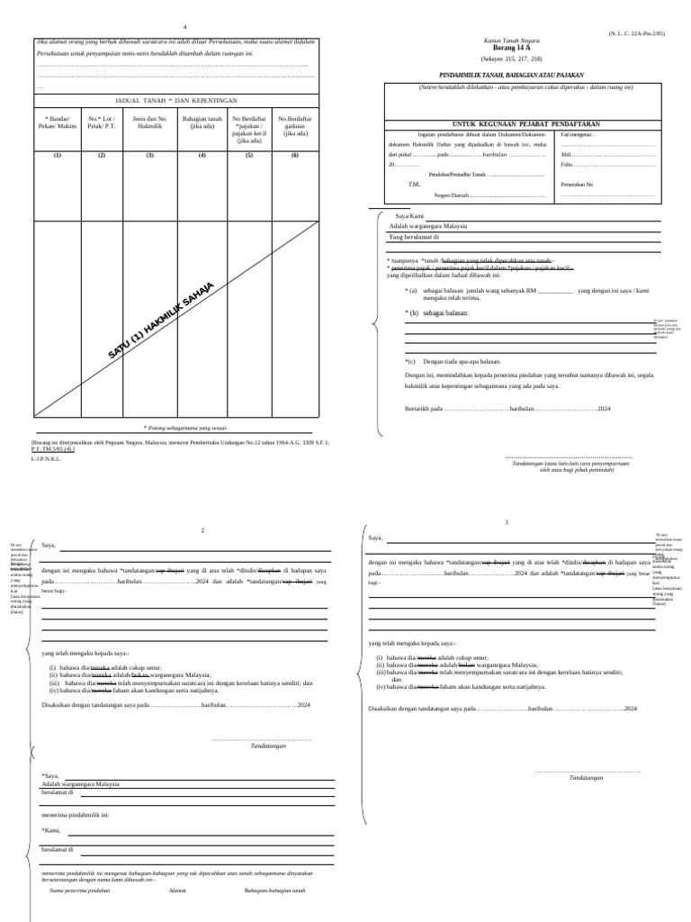 Borang 14A Pindahmilik Tanah Malaysia | PDF