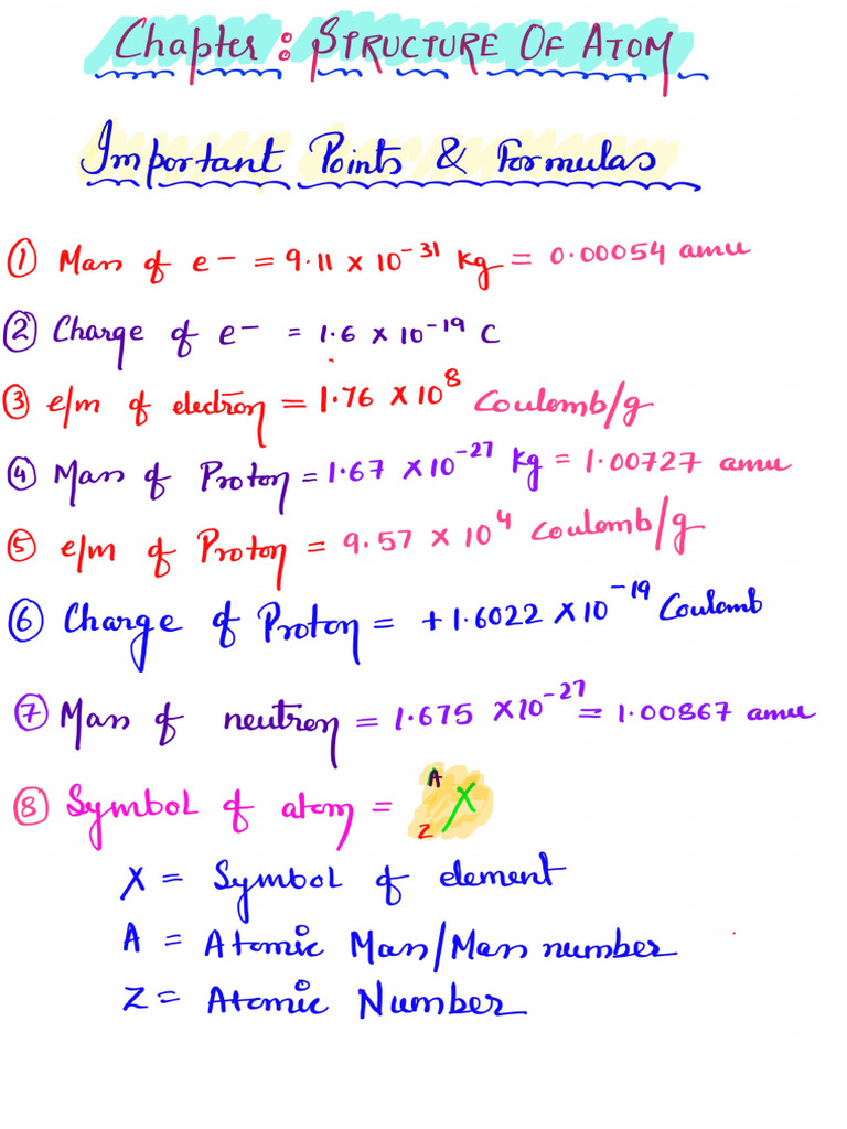 Structure of Atom - Important Formula_231017_163359 | PDF | Atomic ...