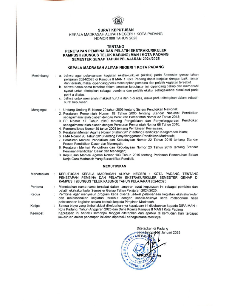 SK Ekskul Genap 2024-2025 | PDF