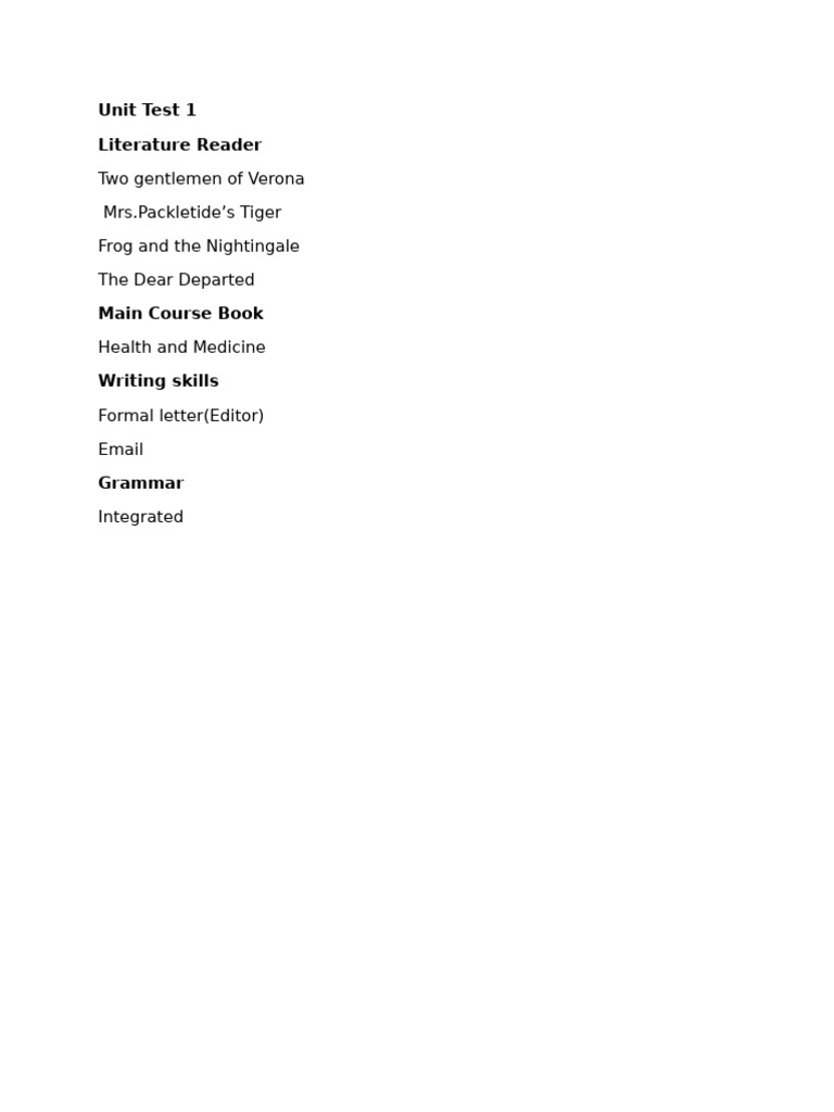 Literature and Writing Skills Unit Test | PDF