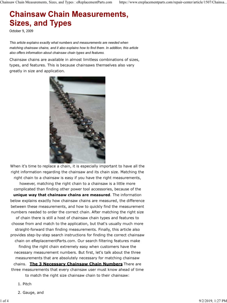 Chainsaw Chain Measurements, Sizes, and Types _ eReplacementParts | PDF ...