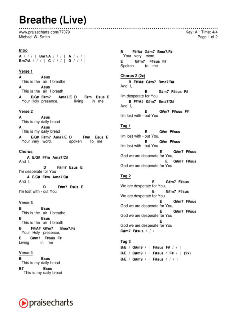Breathe Chords and Lyrics Guide | PDF | Song Structure | Musical ...