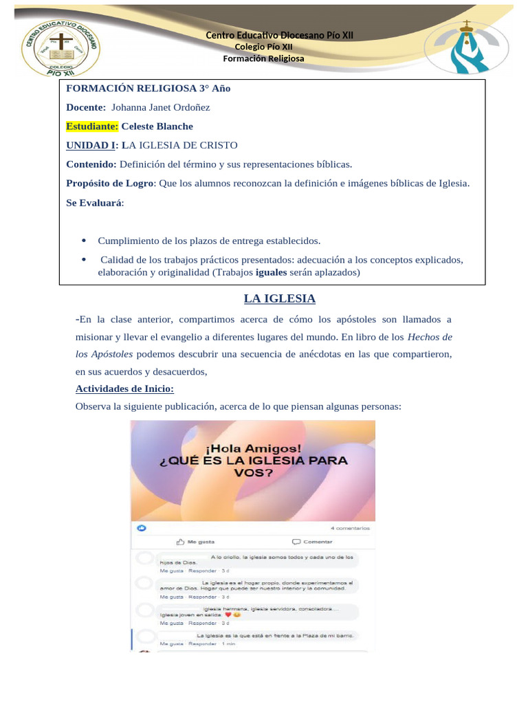 Concepto de Iglesia en Formación Religiosa | PDF | Iglesia Católica ...