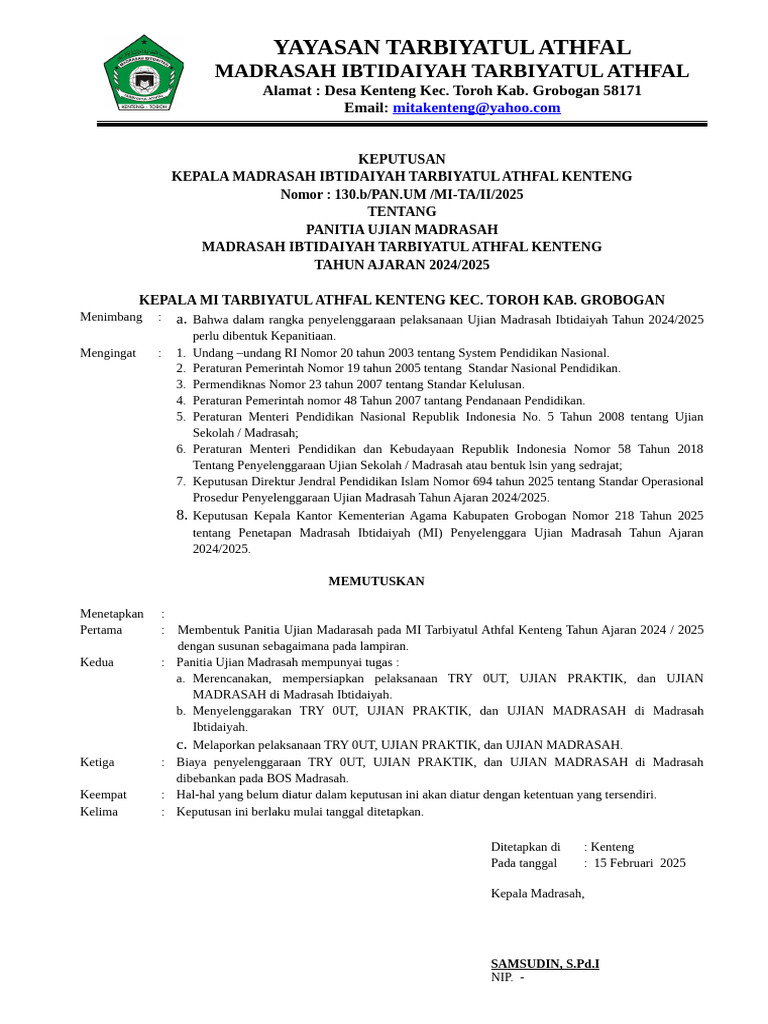 SK Panitia UAMBN & UM 2025 | PDF