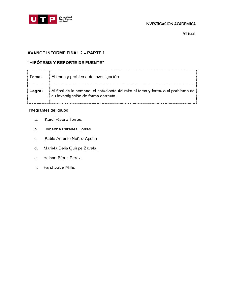 AVANCE INFORME FINAL 2 – PARTE 1 | PDF | Salud mental | Dieta y nutrición