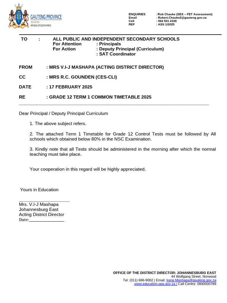 GRADE 12 TERM 1 COMMON TIMETABLE 2025-1 | PDF