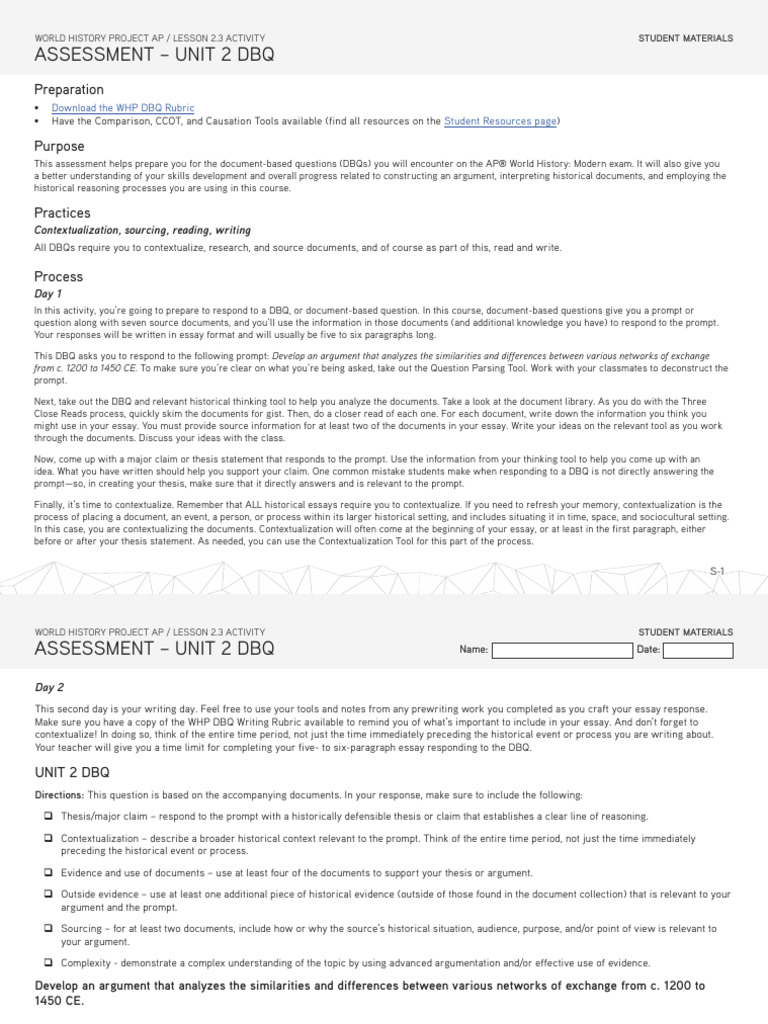WHP-AP 2-3-15 Alternative Assessment - Unit 2 DBQ Student | PDF | Essays