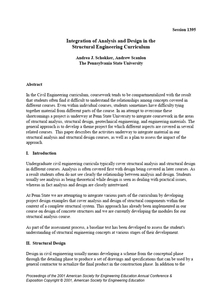 Integration of Analysis and Design in The Structural Engineering Curriculum | PDF | Structural ...