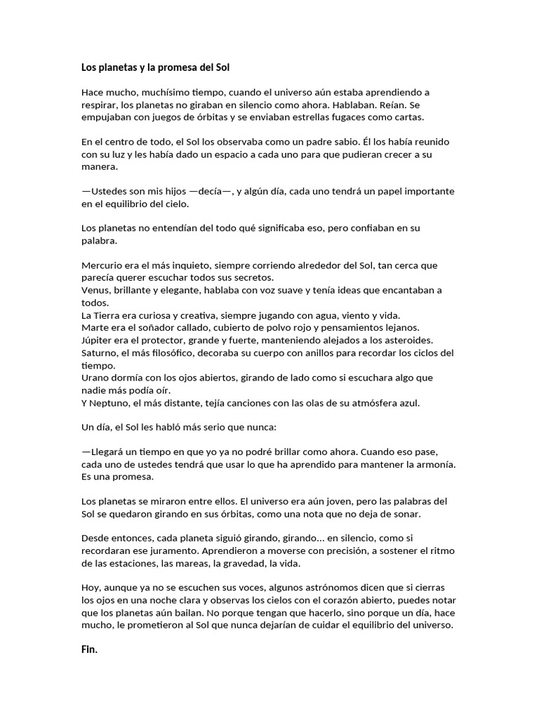 Los Planetas y La Promesa Del Sol | PDF
