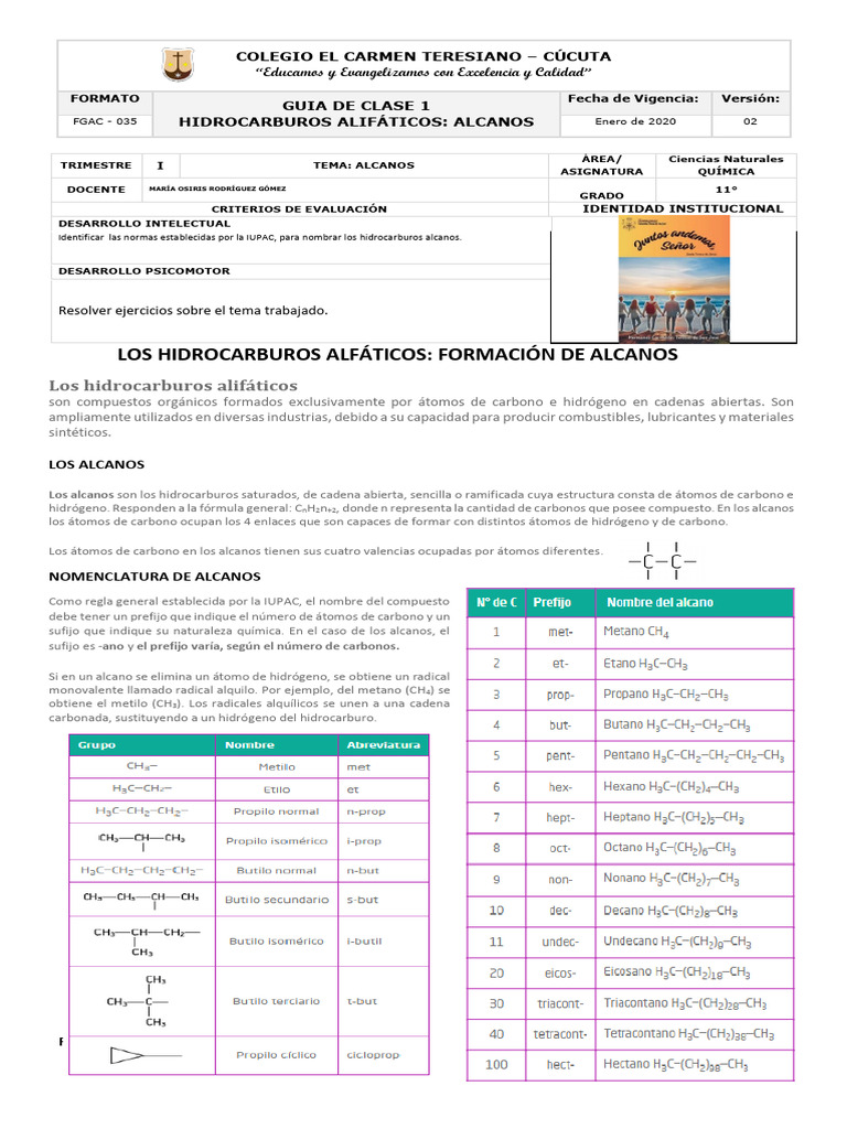 Guía 1 - 11°alcanos | PDF | Alcano | Hidrocarburos