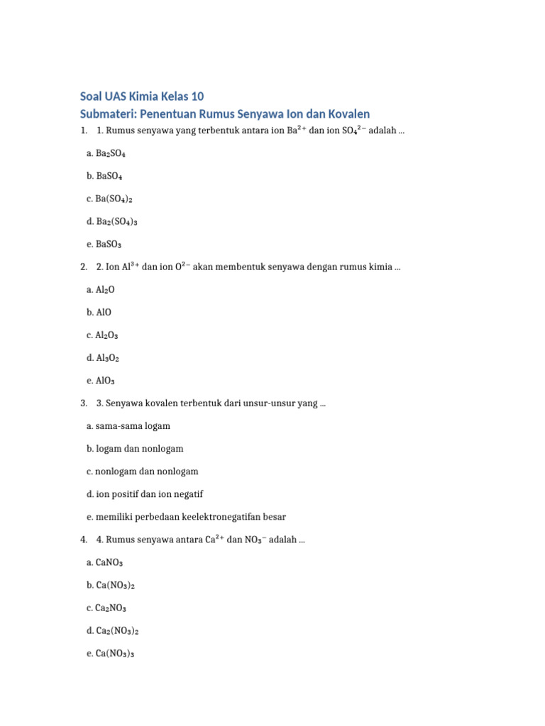Soal_Rumus_Senyawa_Kimia_Kelas10 | PDF