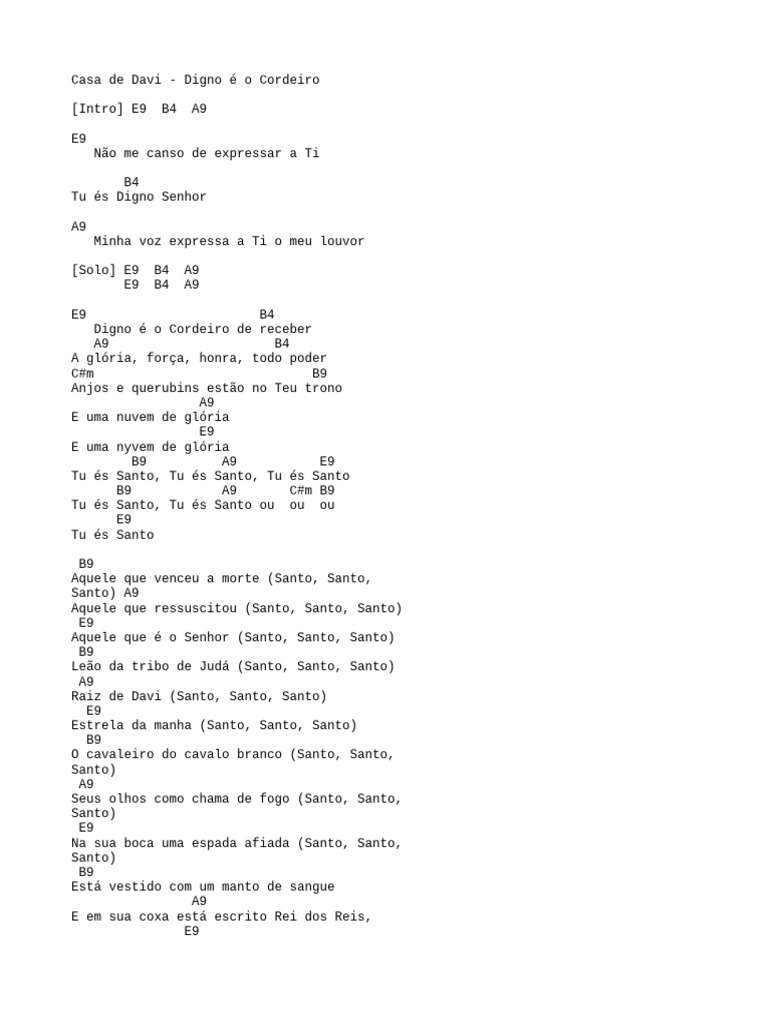 Casa de Davi - Digno É o Cordeiro | PDF