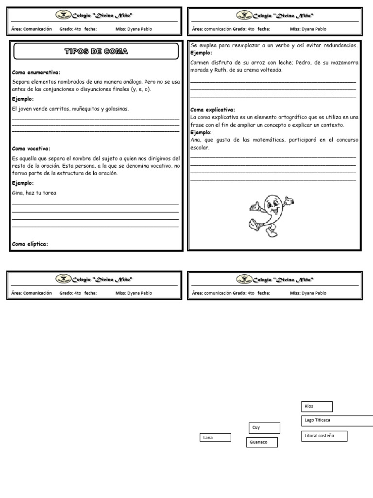Tipos de Coma en Comunicación 4to Grado | PDF | Tipología Lingüística ...