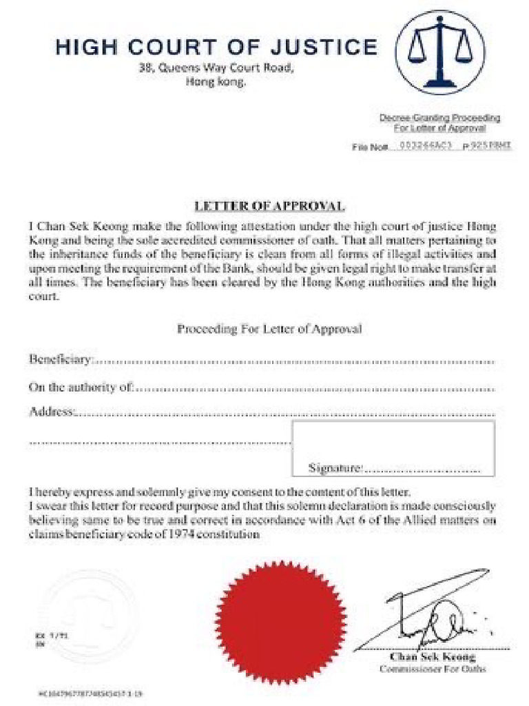 High Court of Justice Letter of Approval | PDF