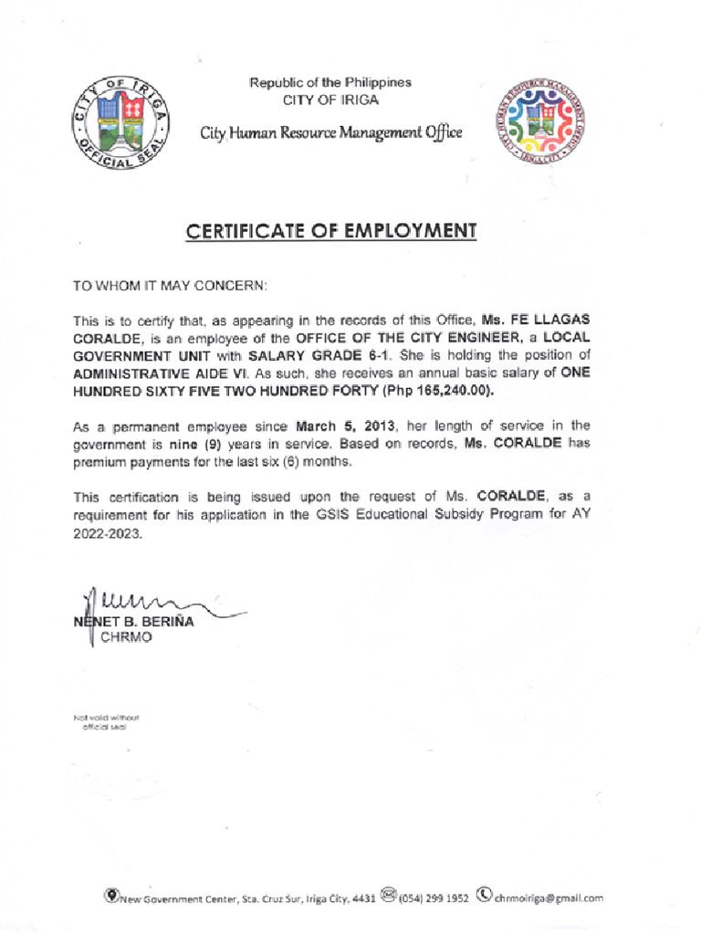 Employment Certificate | PDF