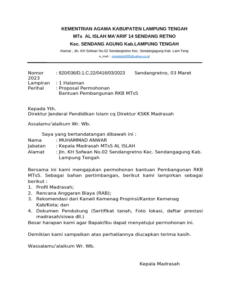 Surat - Permohonan RKB 2023 | PDF