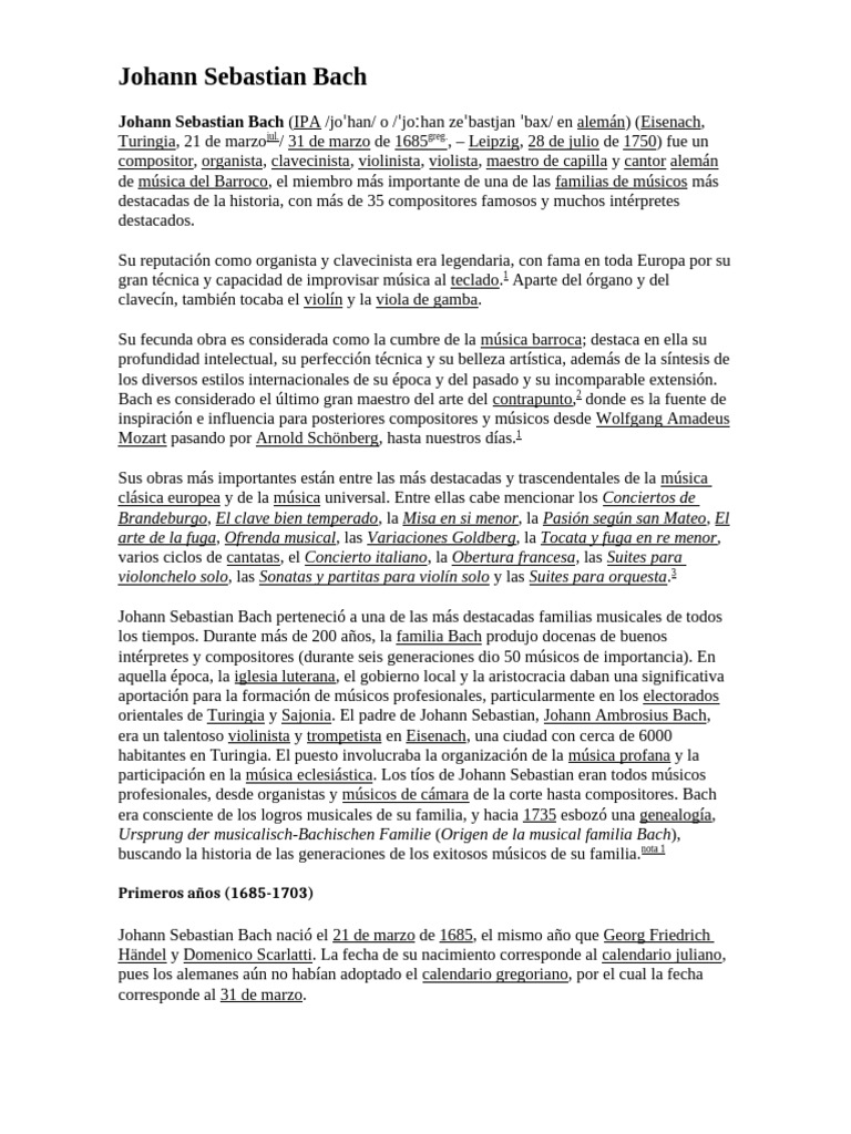 BIOGRAFIA Johann Sebastian Bach | PDF | Johann Sebastian Bach ...
