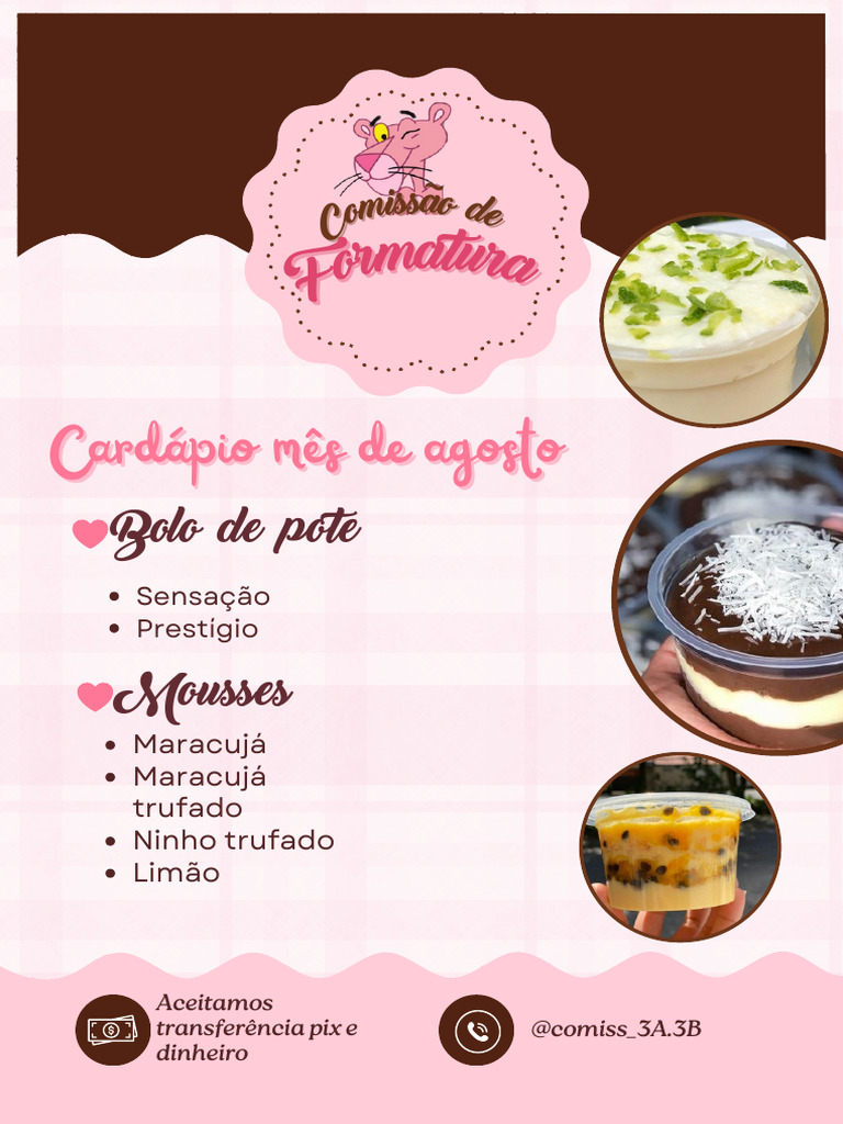 Cardápio de bolos confeitaria moderno rosa marrom menu _20240806_140659 ...