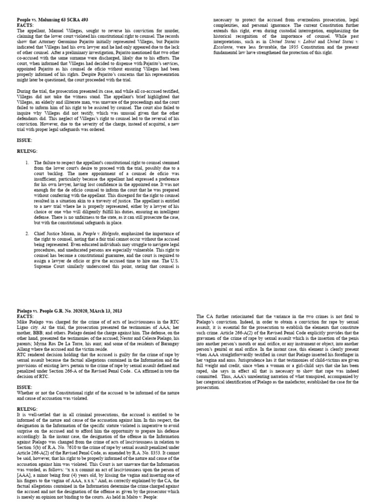 Consti 2 Cases Rights of The Accused | PDF | Criminal Justice | Crime & Violence