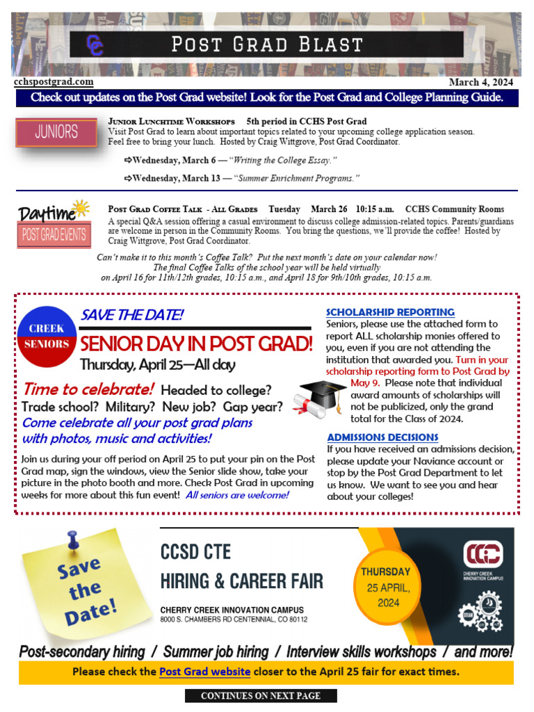 March 4 Post Grad Blast With Scholarship Form Attached | PDF ...