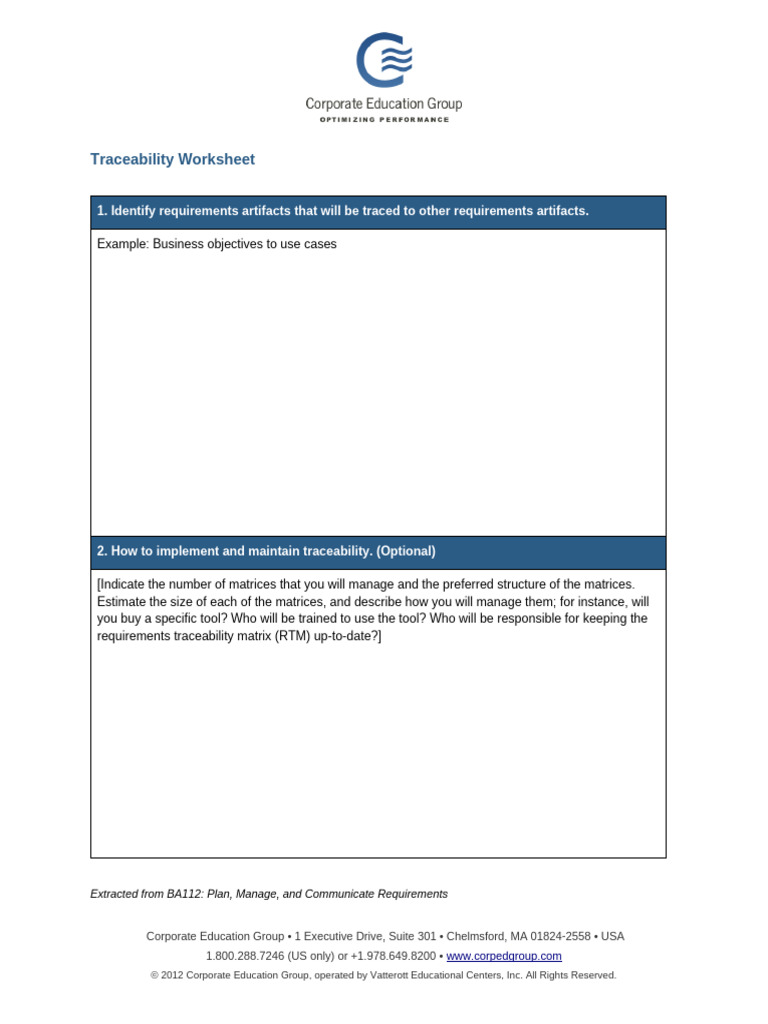 Traceability Worksheet | PDF