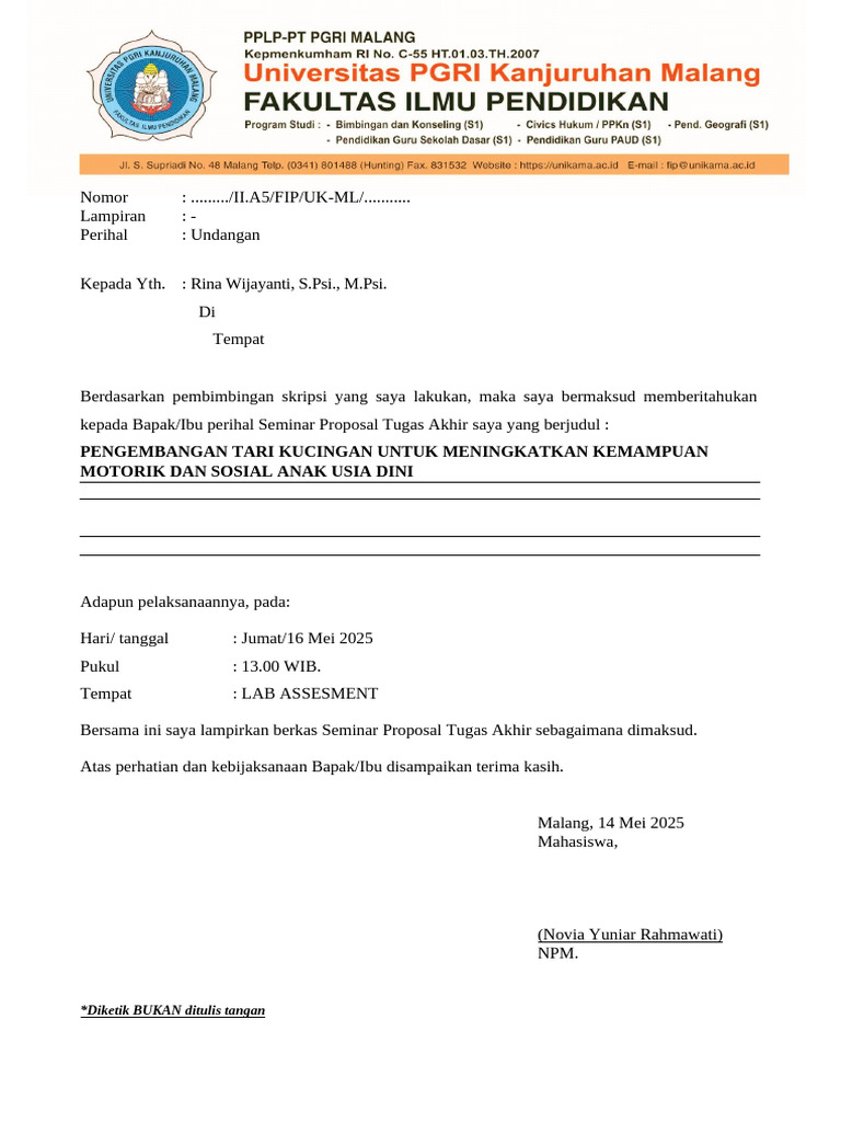 Undangan Seminar Proposal Novia 2 | PDF
