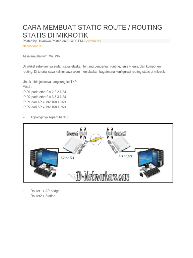 Konfigurasi Static Route di Mikrotik | PDF