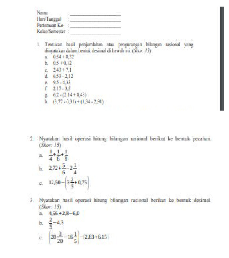 Soal Pecahan Lengkap 7A | PDF