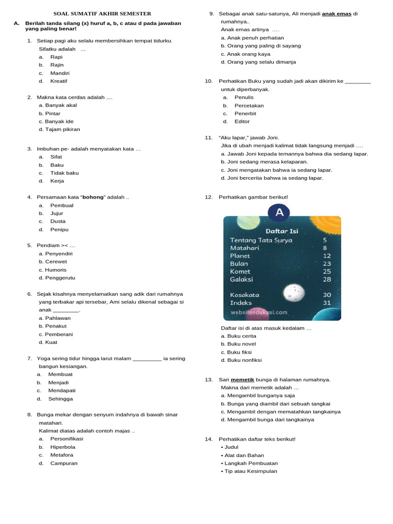 Soal SAS B.Indo Kelas 5 (Websiteedukasi.com) | PDF