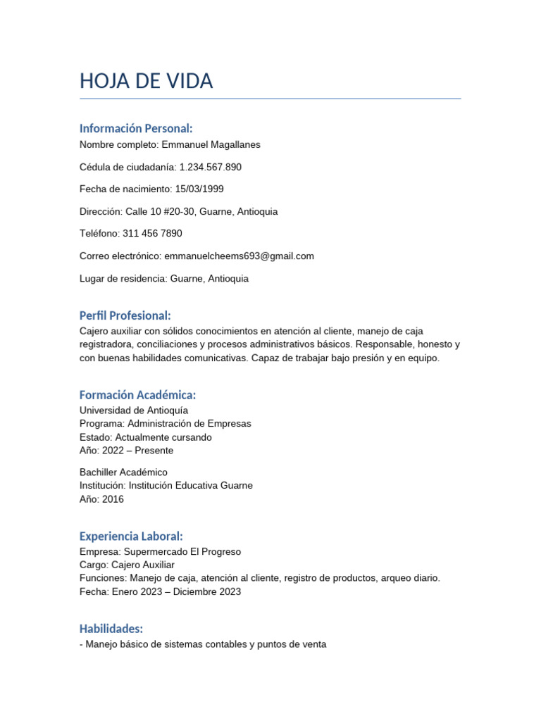 Hoja de Vida Emmanuel Magallanes (1) | PDF