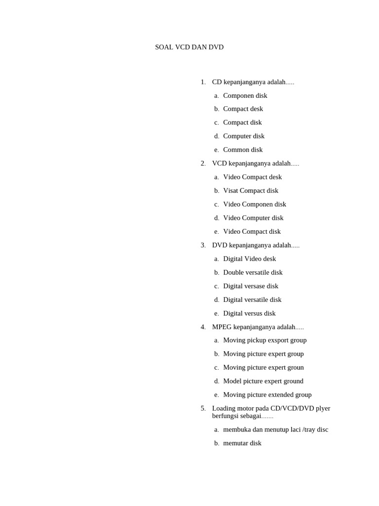 Soal VCD Dan DVD | PDF