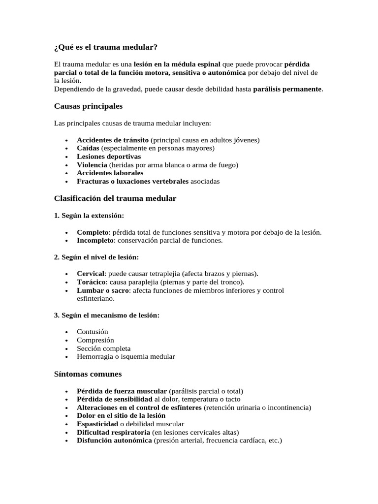 trauma medular | PDF | Traumatologia | Enfermedades y trastornos humanos